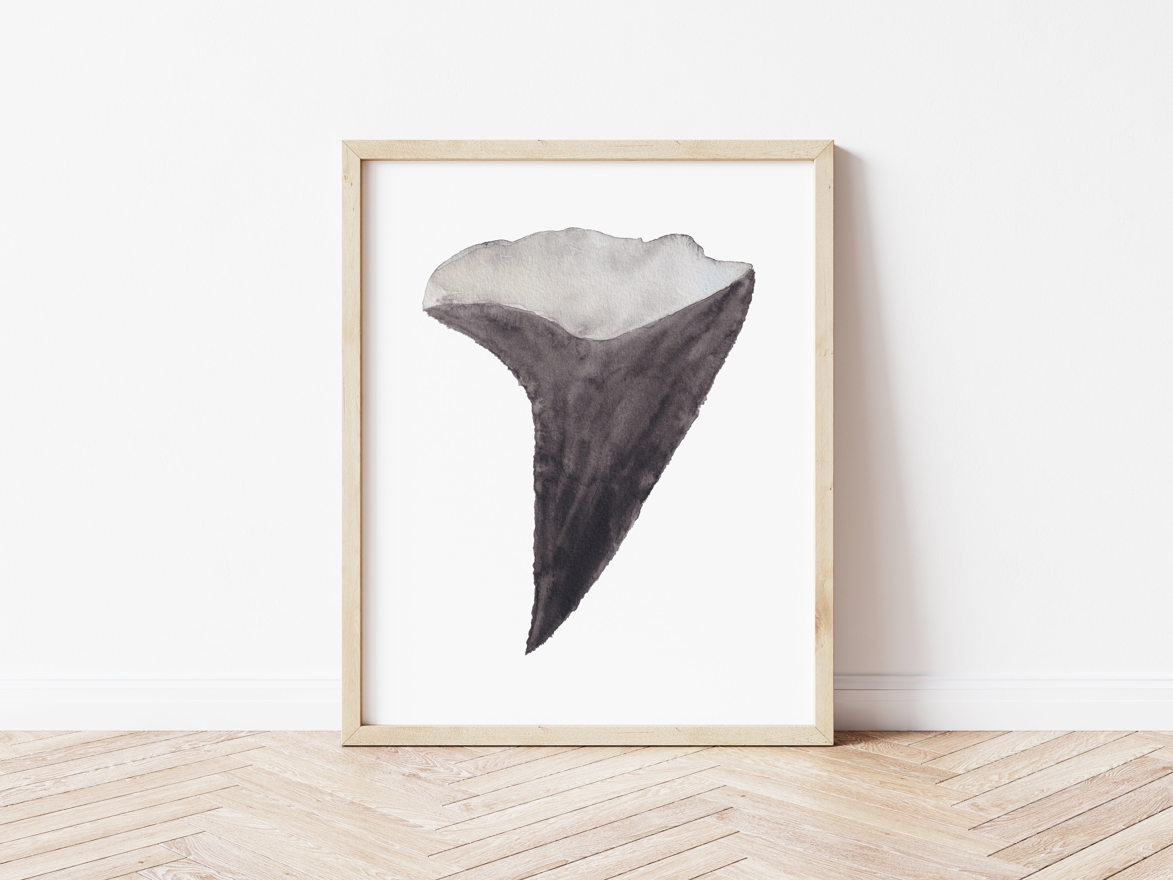 Shark Tooth Wall Art. Black, grey watercolor print | JenniferVaudoArt ...