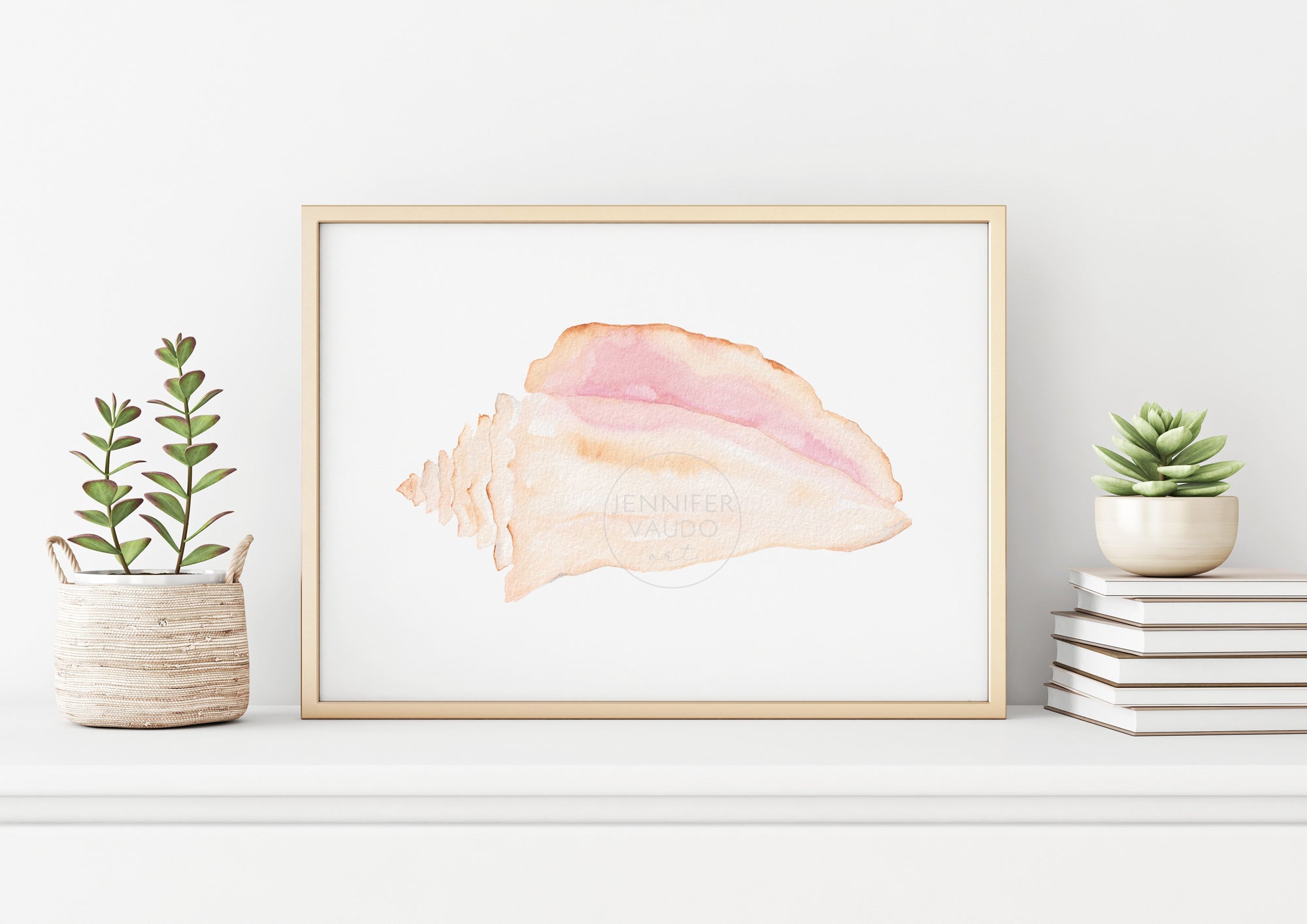 Conch Shell Wall Art. Tropical Watercolor Print | JenniferVaudoArt ...